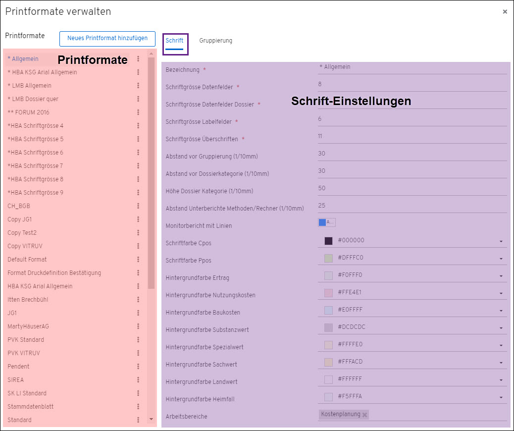 Printformat-Verwaltung Übersicht – VITRUV AG