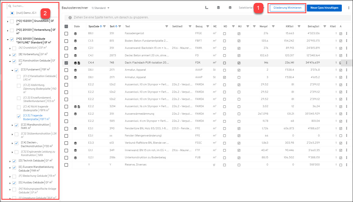 Gliederung maximieren / minimieren – VITRUV AG
