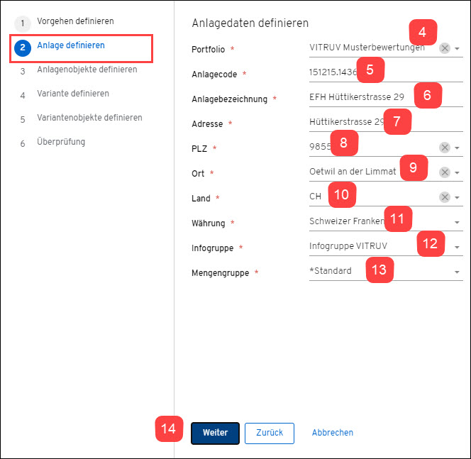 Anlage erstellen (Assistent) – VITRUV AG