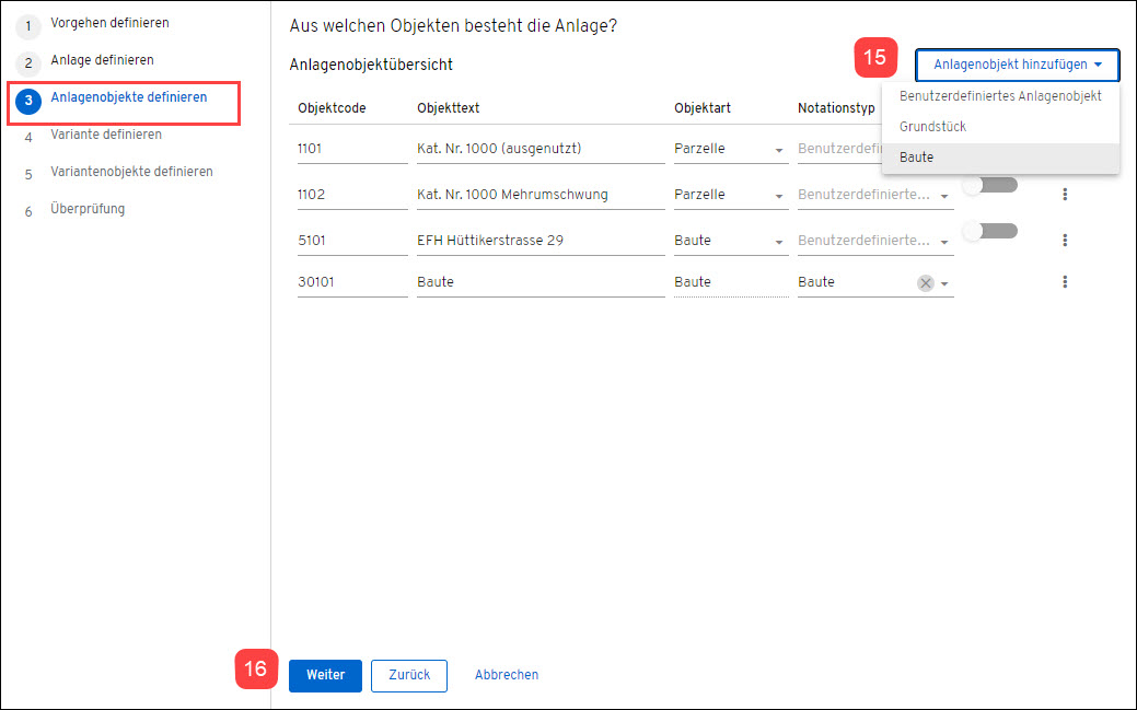 Anlage erstellen (Assistent) – VITRUV AG